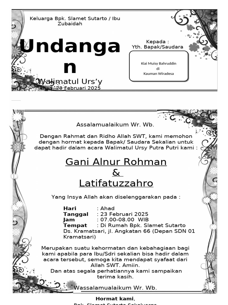 Contoh Undangan Walimah Nikah | PDF