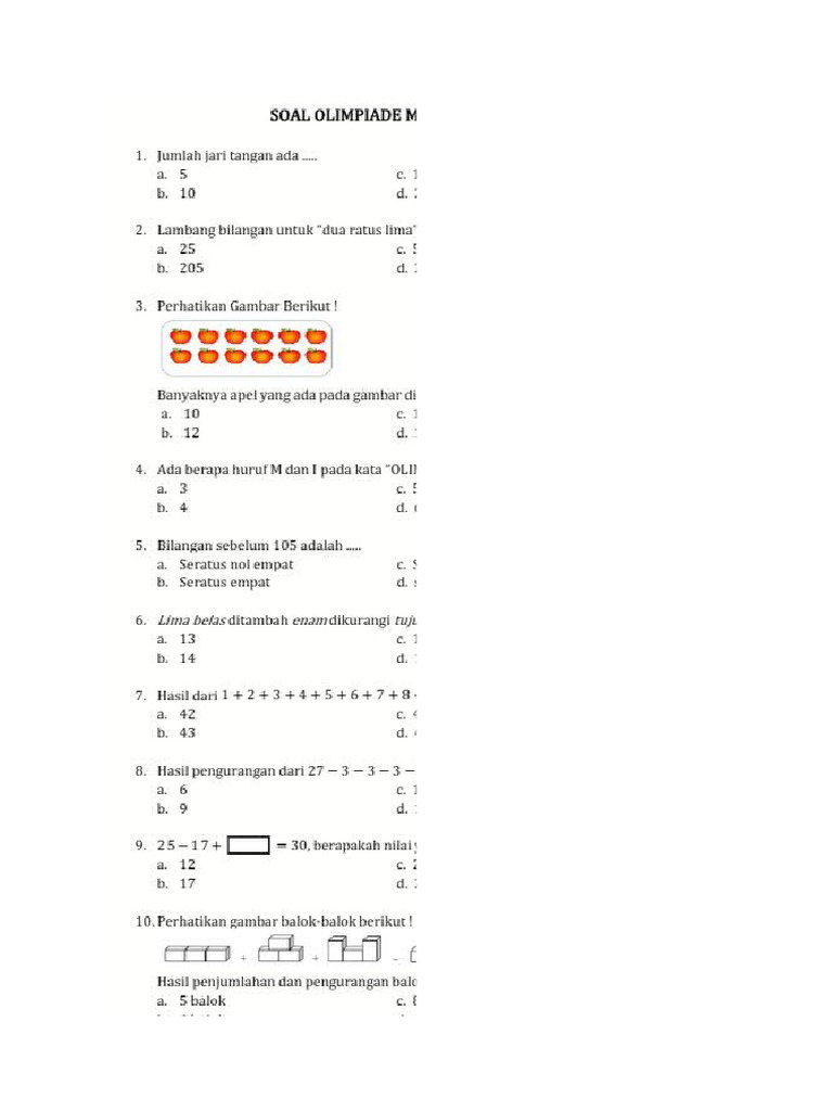 Olimpiade SD Kelas 1 | PDF