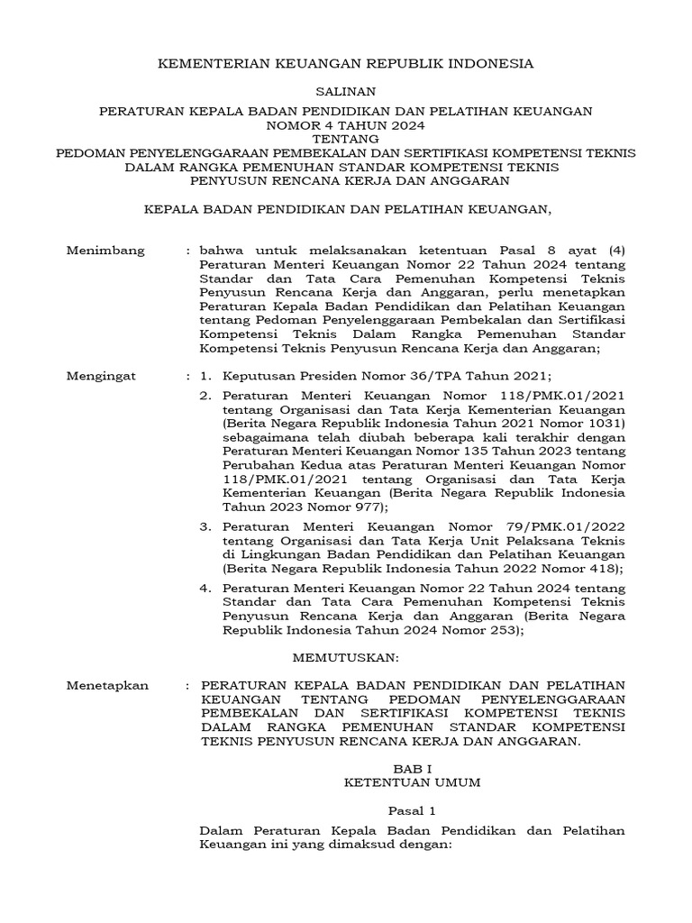 Perka BPPK 4 Tahun 2024 - Penyusun Rka | PDF