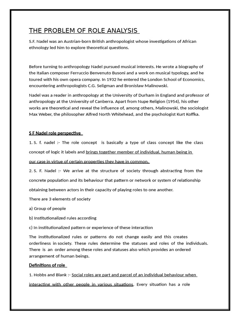 Nadel's Role Analysis in Social Structure | PDF | Behavioural Sciences ...