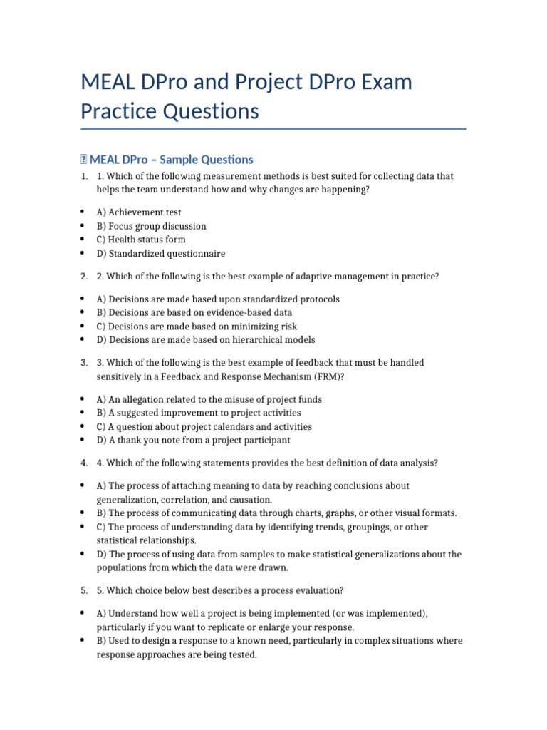 MEAL DPro and Project DPro Exam Questions Expanded | PDF | Risk | Project Management