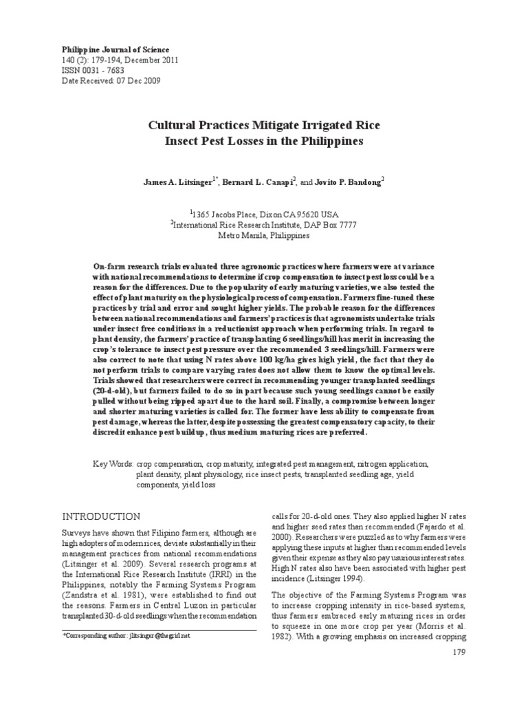 Crop Compensation From Rice Insect Pest Damage | PDF | Rice | Akaike ...