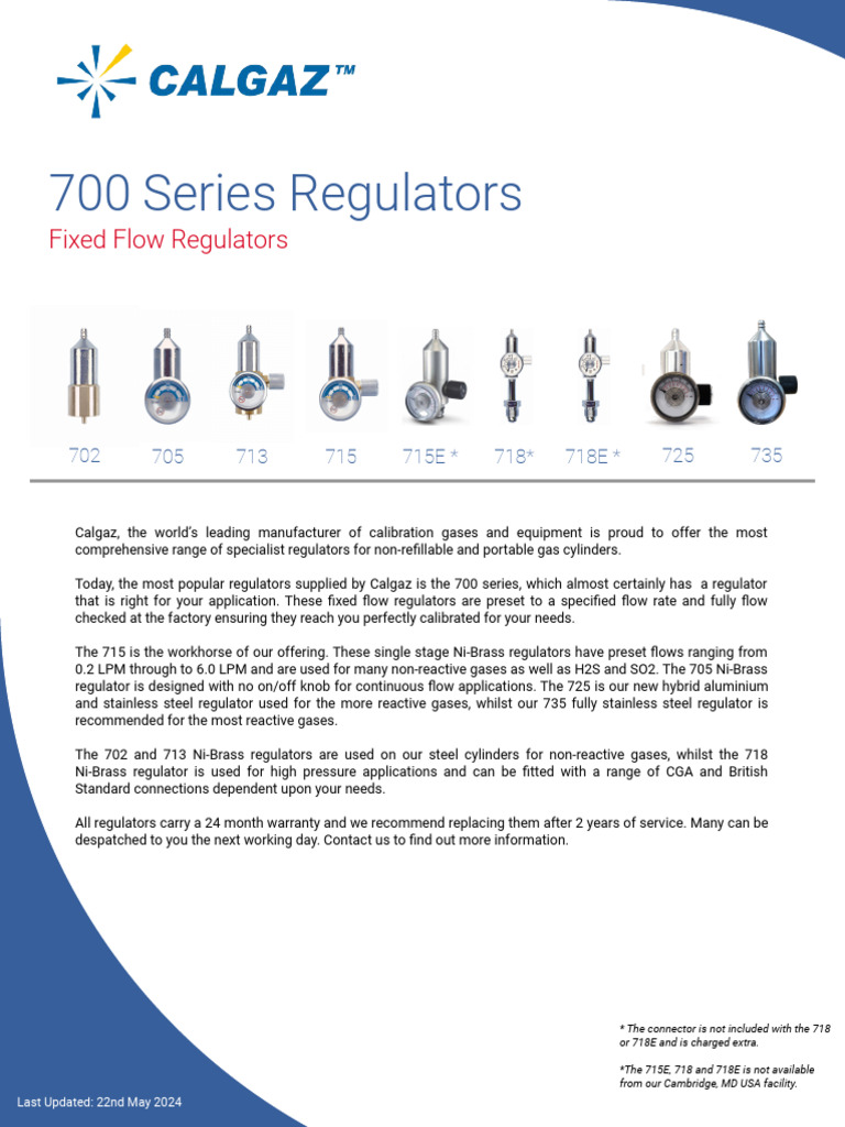 700 Series Fixed Flow Regulators | PDF | Equipment | Gases
