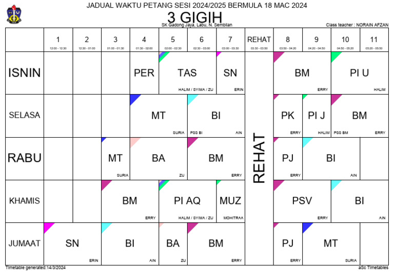 Jadual Kelas 3 Gigih | PDF