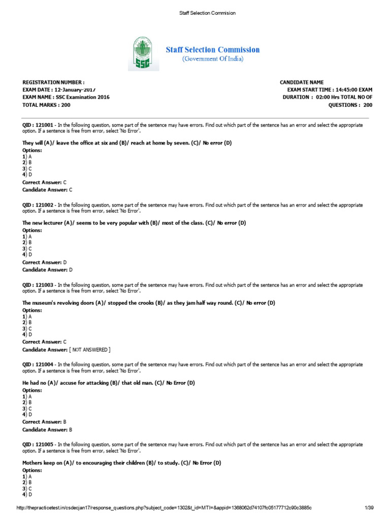 12JAN17 - T2P2 SSC CGL 2016 Tier 2 Question Paper With Answer Keys PDF ...