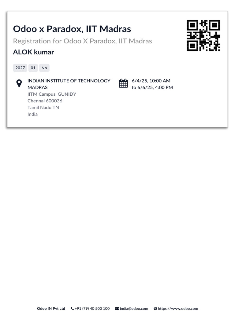 Tickets - Odoo X Paradox, IIT Madras (Jun 4, 2025, 10 - 00 - 00 AM ...