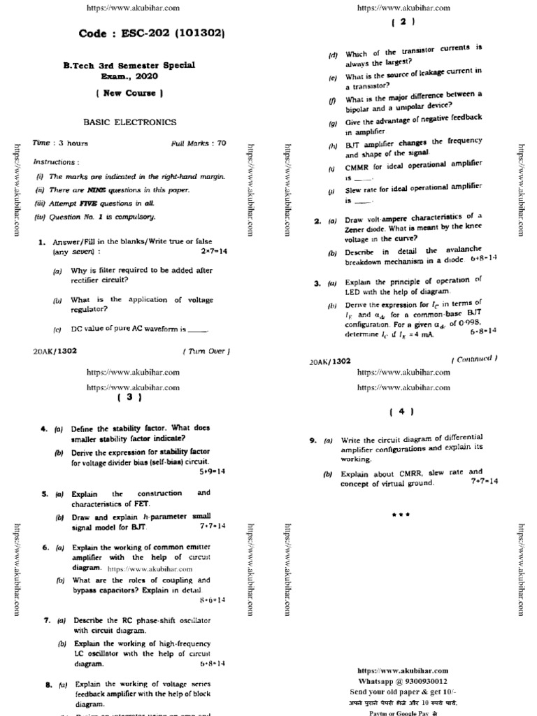 Btech 3 Sem Basic Electronics 101302 2020 | PDF