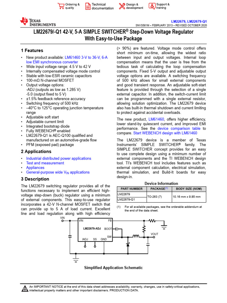 LM22679 - Q1 42-V, 5-A SIMPLE SWITCHER® Step-Down Voltage Regulator ...