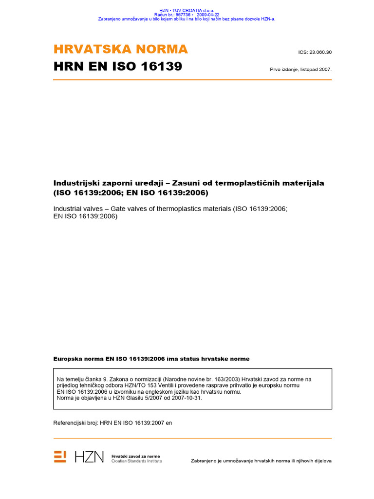 HRN en Iso 16139 - 2006 | PDF | Valve | Pipe (Fluid Conveyance)