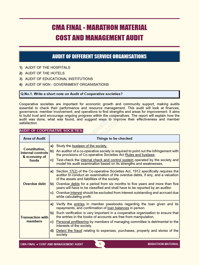 CMA Final Cost Audit Marathon Material Final 90 Pgs | PDF | Audit ...