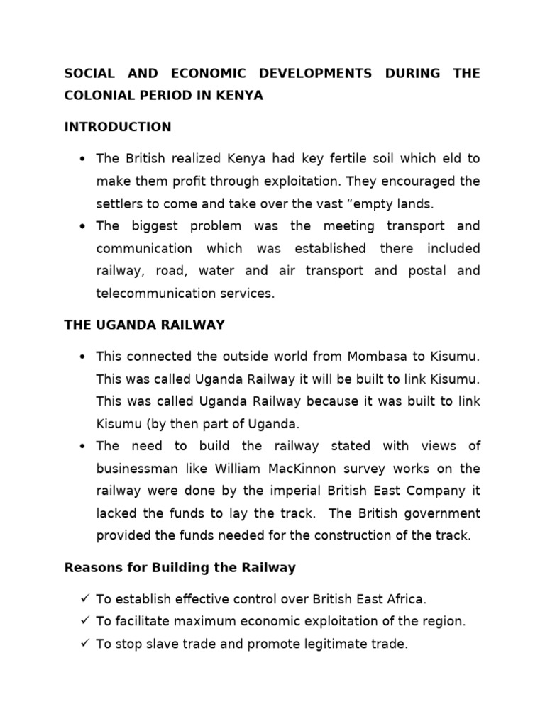 SOCIAL AND ECONOMIC DEVELOPMENTS DURING THE COLONIAL PERIOD IN KENYAa ...