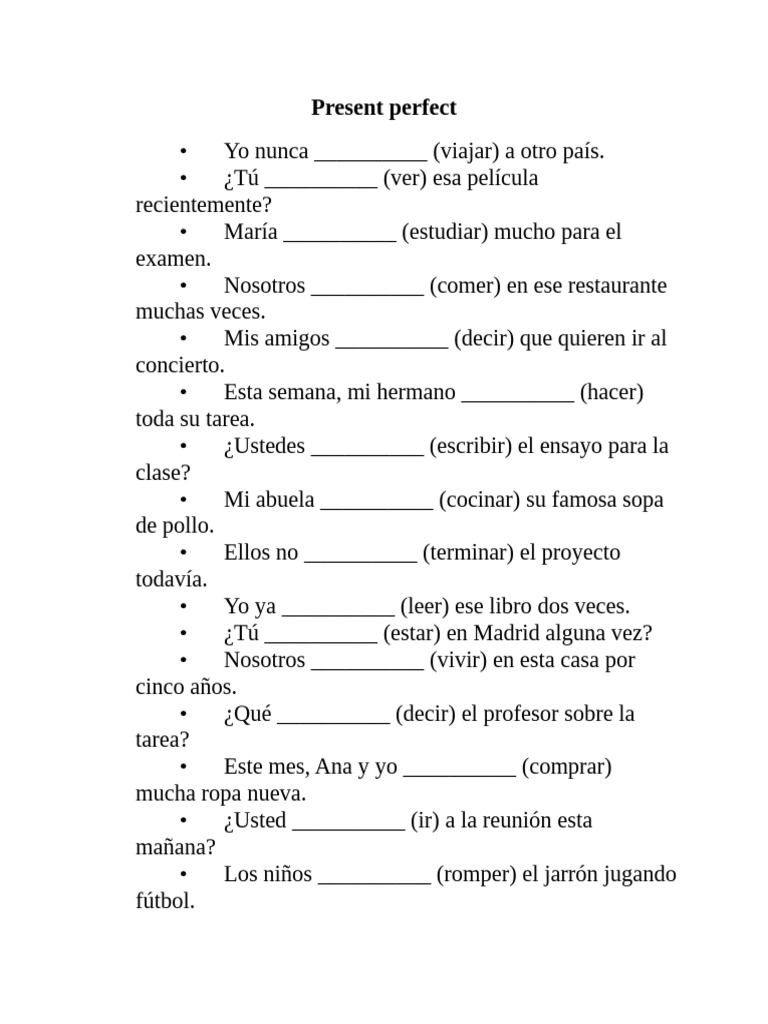 Present Perfect Worksheet | PDF