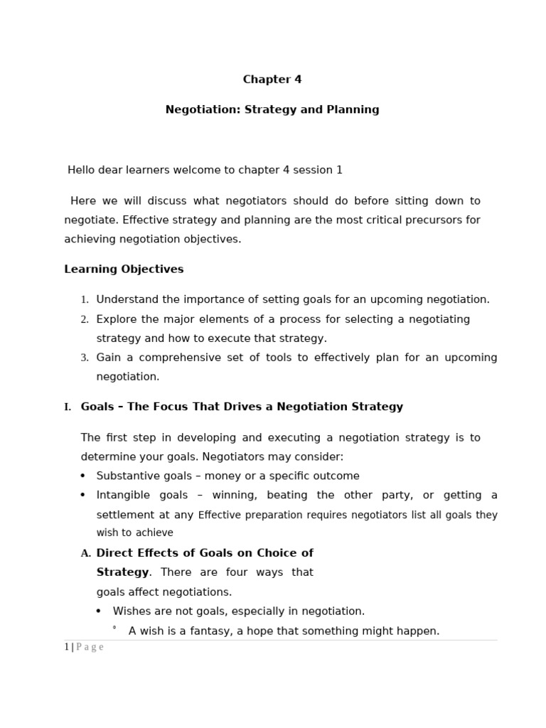 Chapter 4 Negotiation - Strategy & Planning PP | PDF | Negotiation | Goal