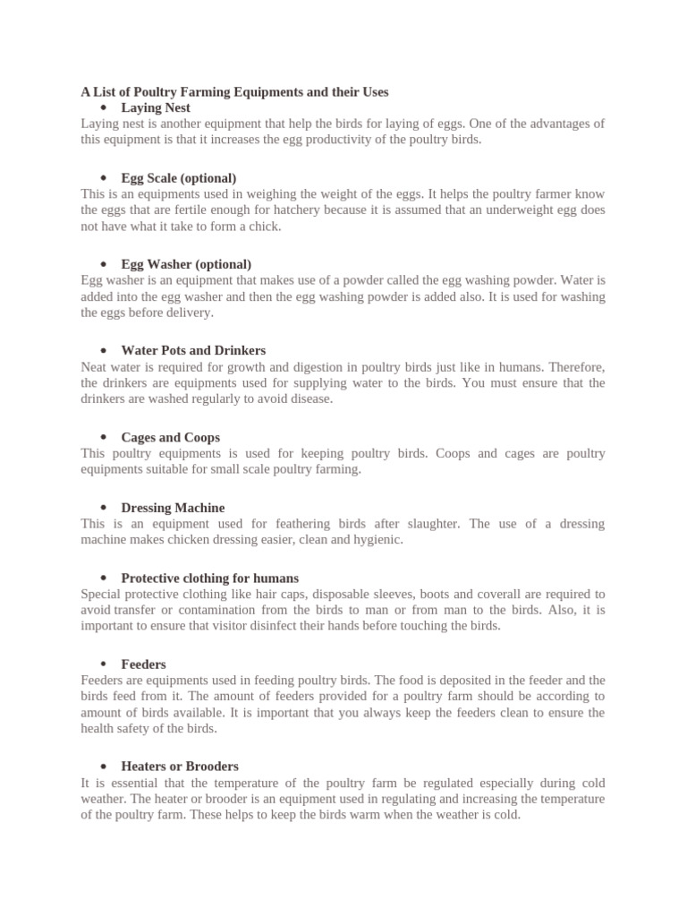 Essential Poultry Farming Equipment List | PDF | Poultry Farming | Birds