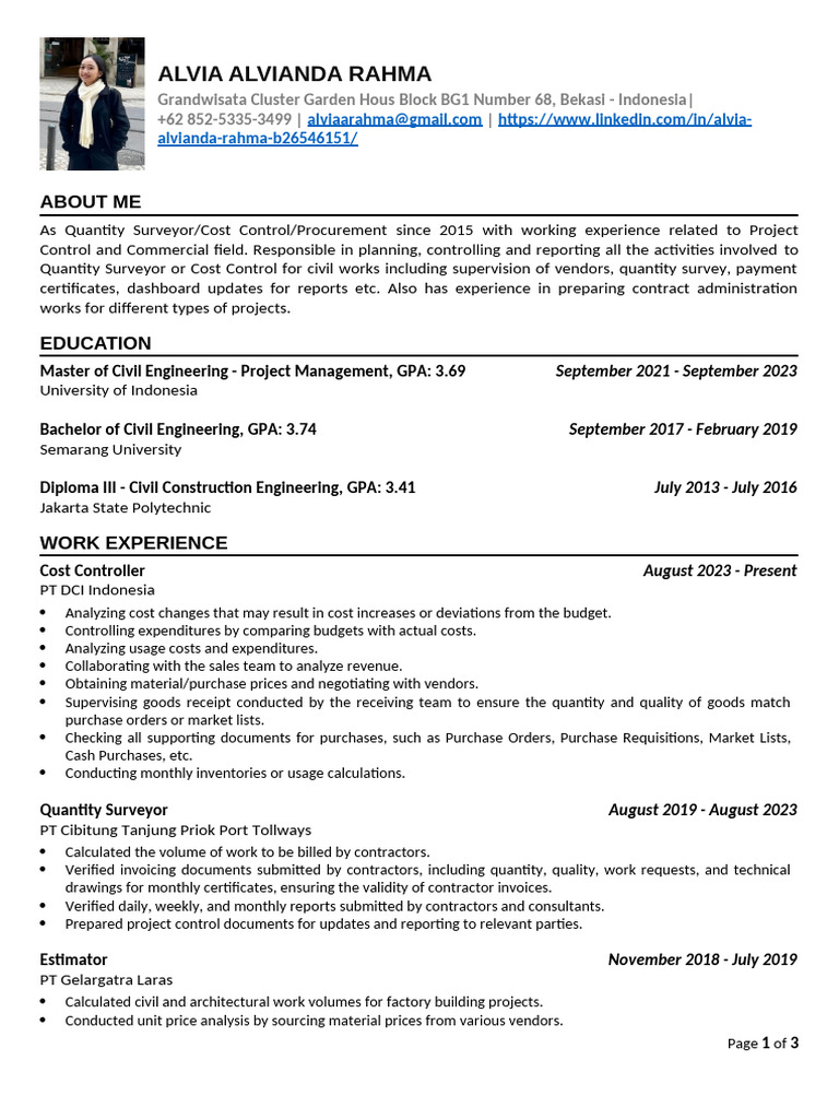 CV ATS Alvia Alvianda Rahma (English) | PDF | Civil Engineering | Business
