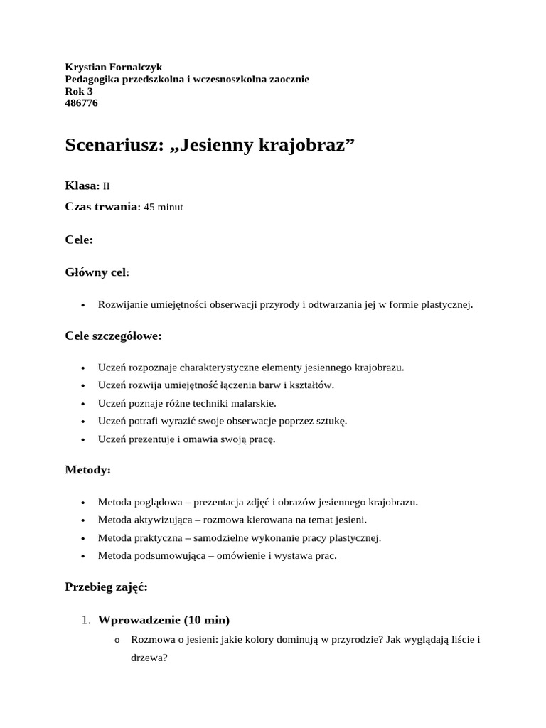 Scenariusz II Plastyka | PDF