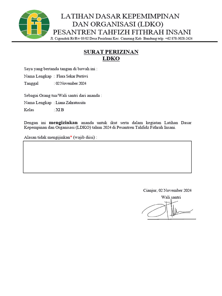 Surat Perizinan LDKO 2024 | PDF