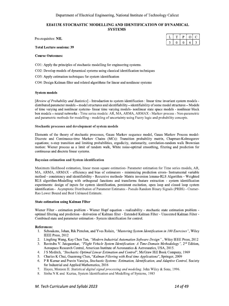 Ee6113e Stochastic Modelling and Identification of Dynamical | PDF
