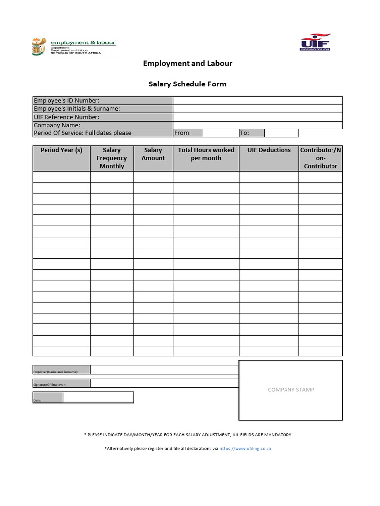 Printable Salary Schedule Form | PDF