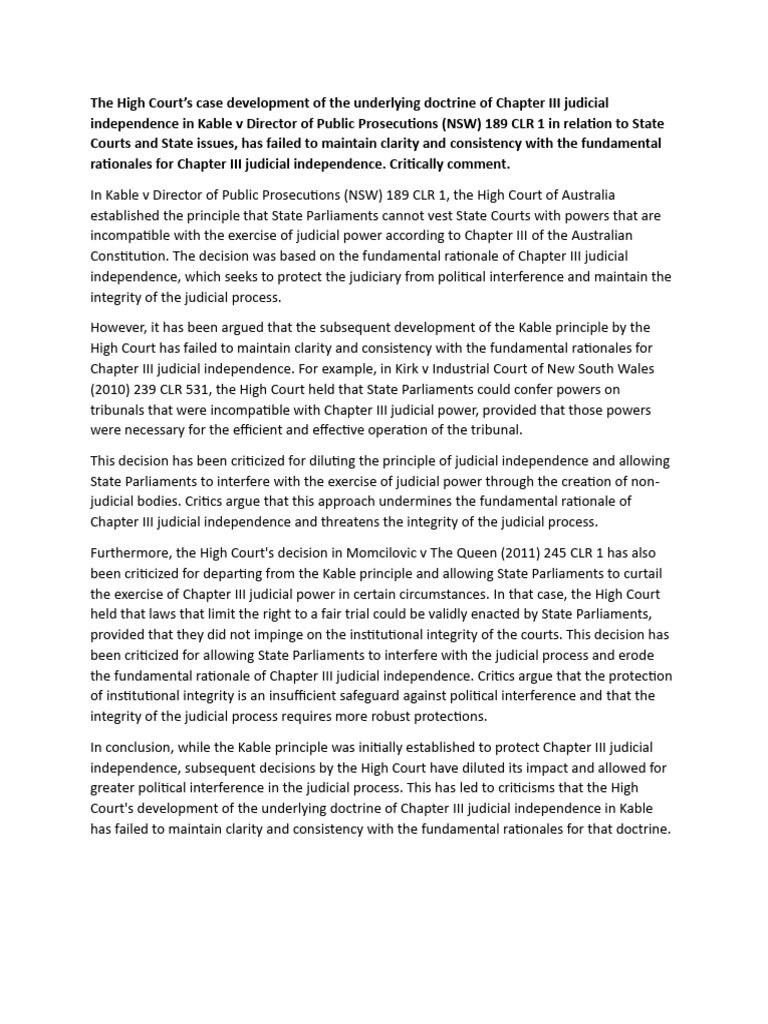 Kable V Director of Public Prosecutions | PDF | Governance | Common Law