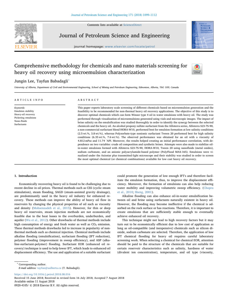 Heavy Oil Recovery via Microemulsion Screening | PDF | Emulsion ...