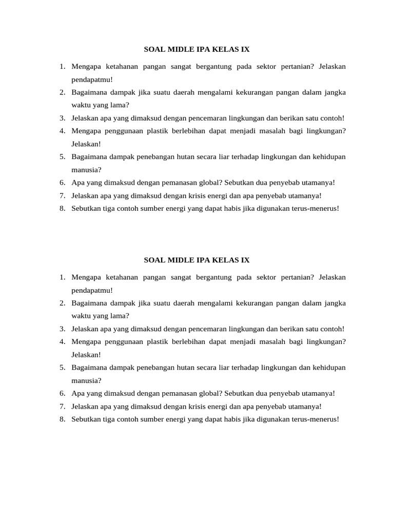 Soal Midle Ipa Kelas Ix | PDF
