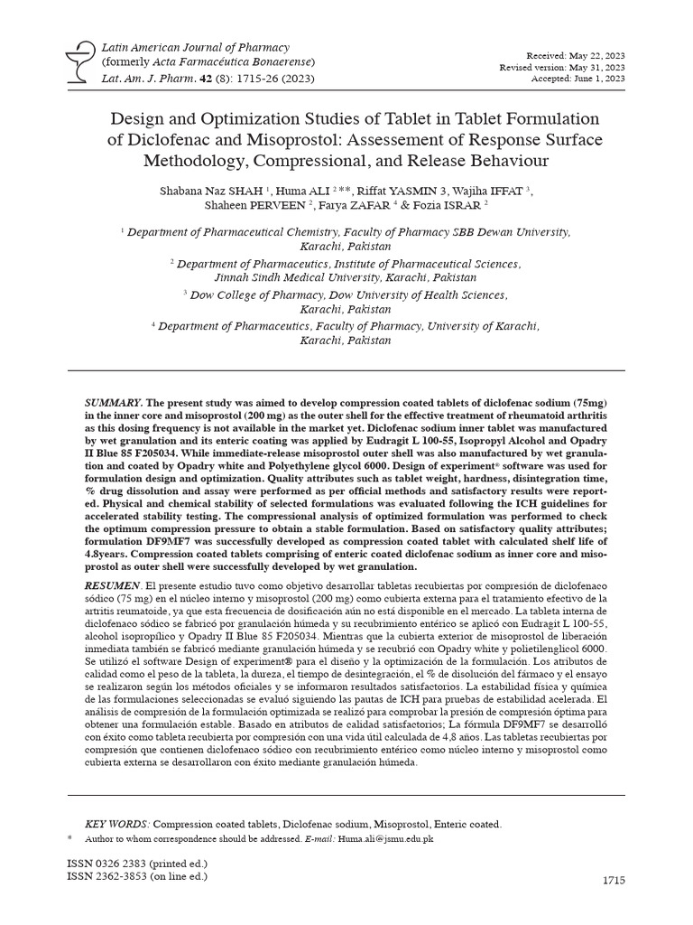 Design and Optimization Studies of Tablet in Tablet Formulation of ...