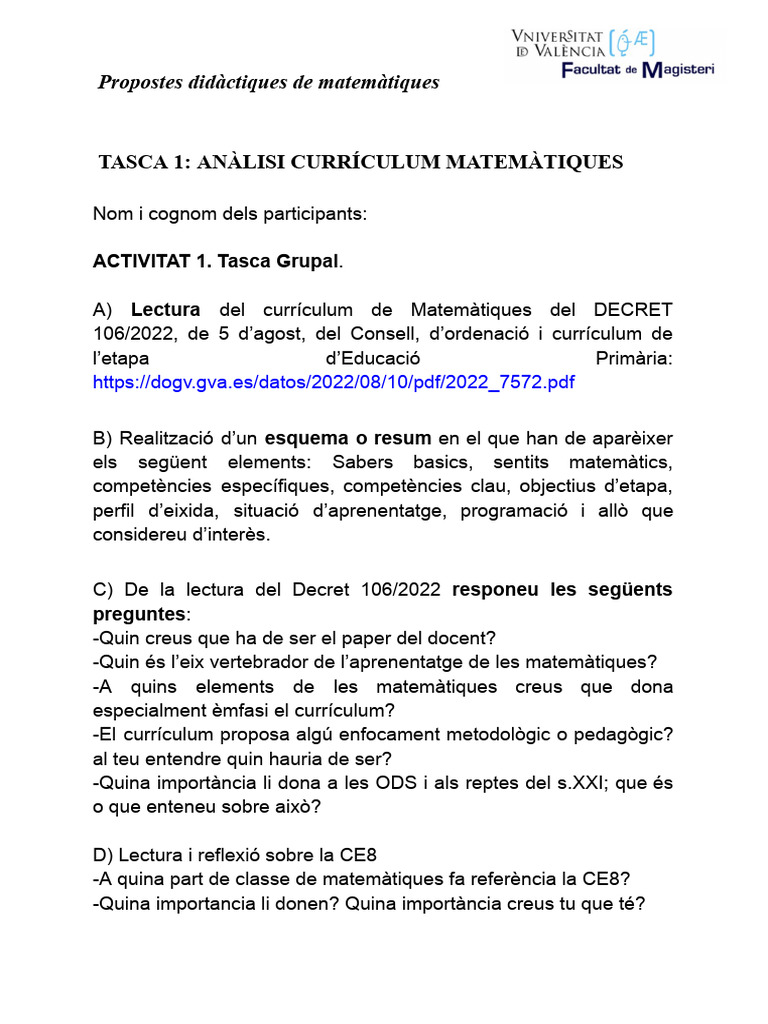 Tasca 1. Anàlisi Curriculum | PDF