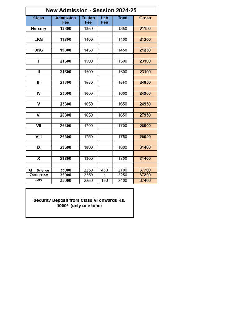 Fees Chart Session 2024 2025.Xlsx Google Sheets | PDF