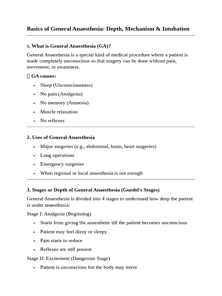 Understanding General Anaesthesia Stages | PDF | Anesthesia | Surgery