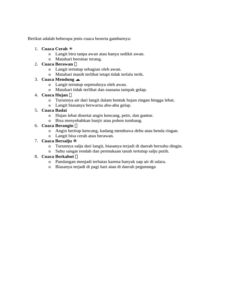 Berikut Adalah Beberapa Jenis Cuaca Beserta Gambarnya | PDF