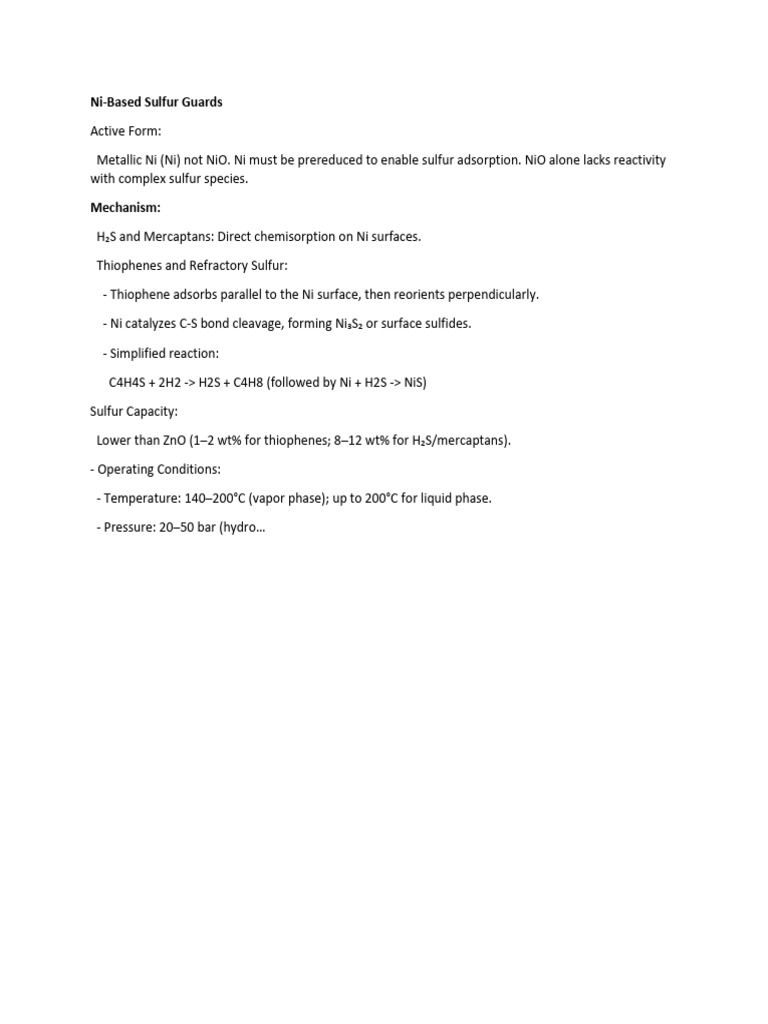 Ni-Based Sulfur Guard Mechanism and Capacity | PDF