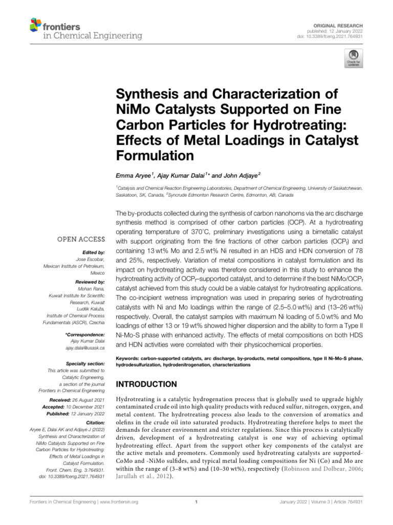 Emma Aryee Synthesis and Characterization of Nimo | PDF | Adsorption | Catalysis