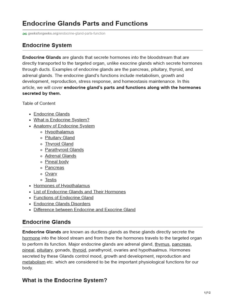 Endocrine Glands Parts and Functions | PDF | Endocrine System | Hormone