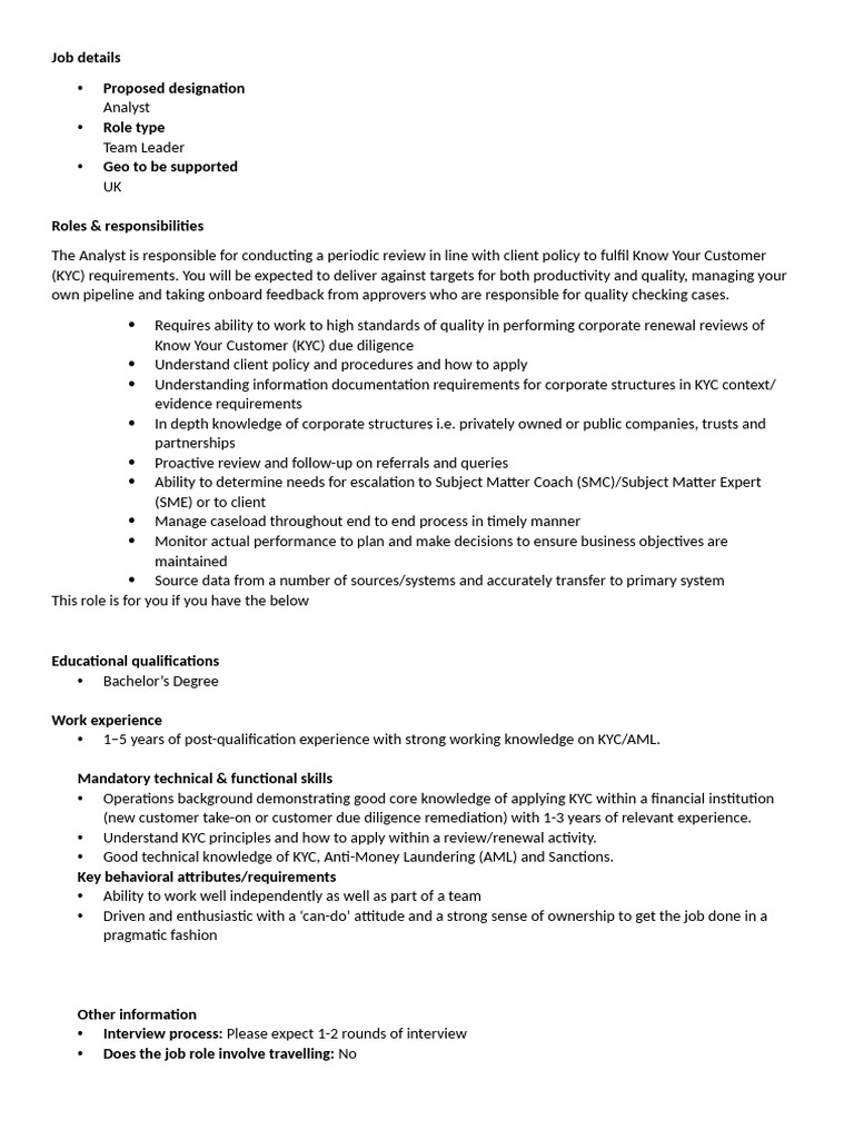 KYC Analyst Role in AML Compliance | PDF | Regulatory Compliance | Business