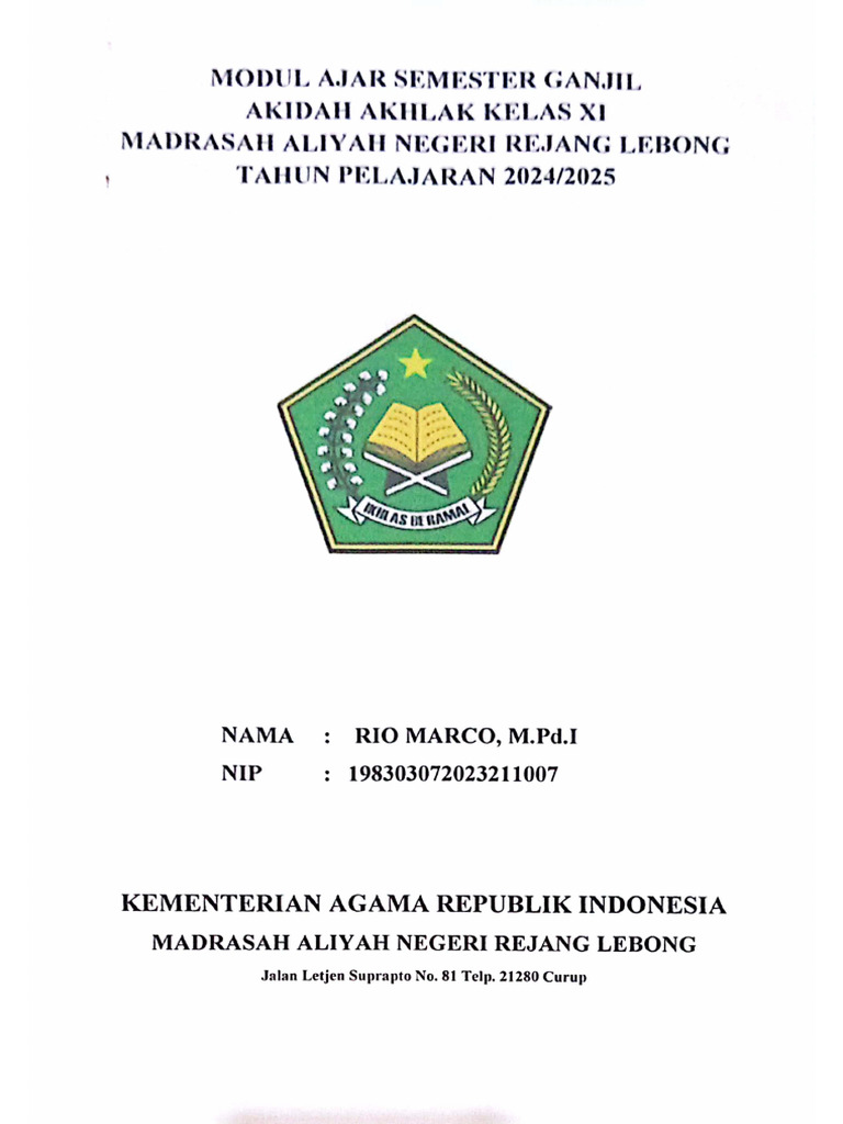 Modul Ajar Akidah Akhlak XI Ganjil | PDF