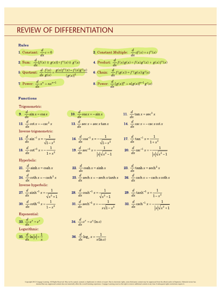 Cal - Review - ODE Only Need To Know The Highlighted One | PDF