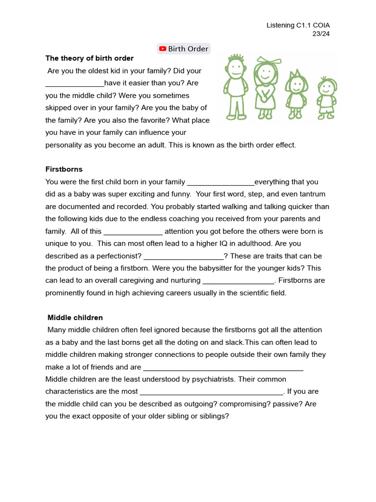 C1.1 The Theory of Birth Order | PDF | Sibling | Kinship And Descent