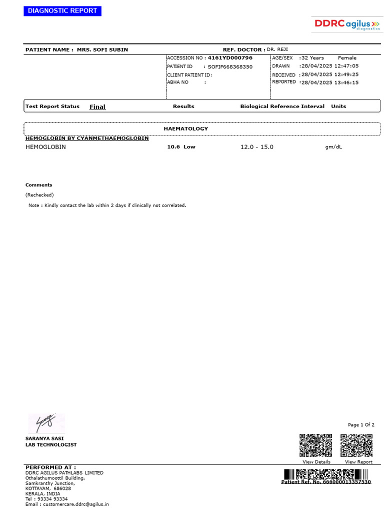 Final: Hemoglobin 12.0 - 15.0 | PDF | Blood | Diseases And Disorders