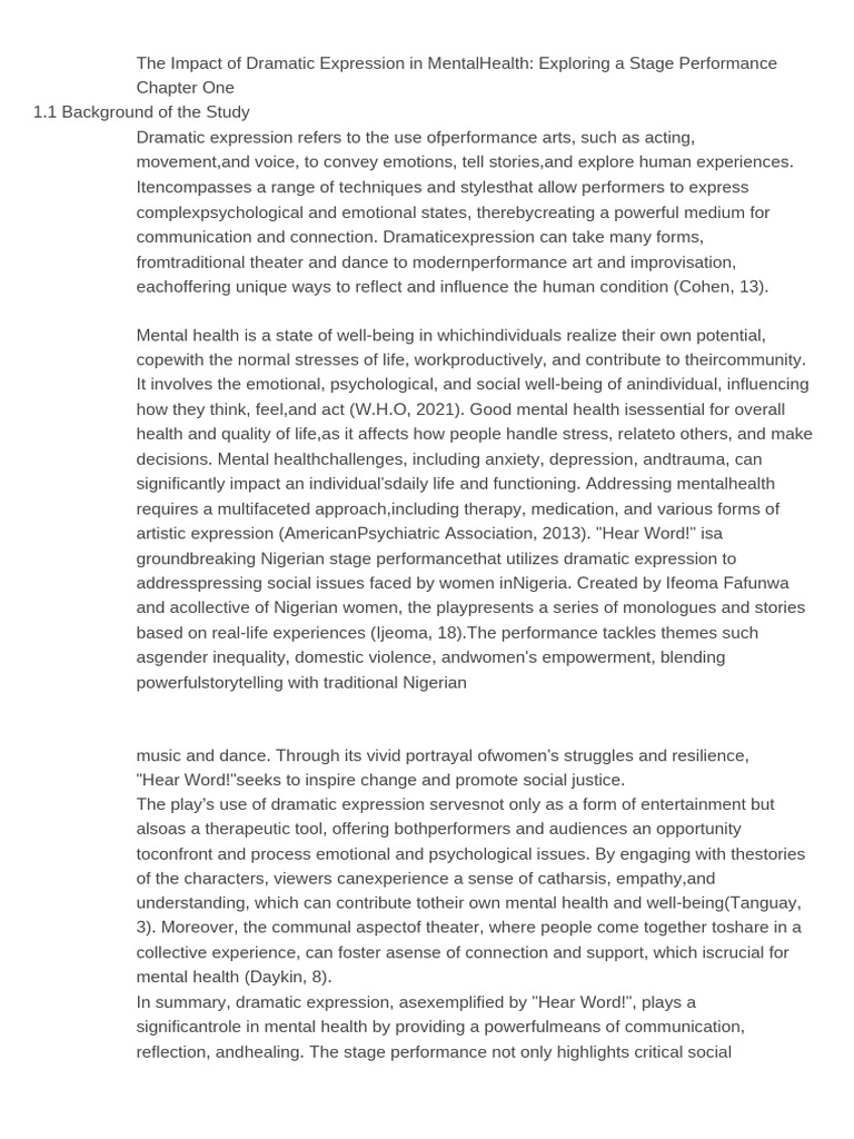The Impact of Dramatic Expression in MentalHealth - Exploring A Stage ...