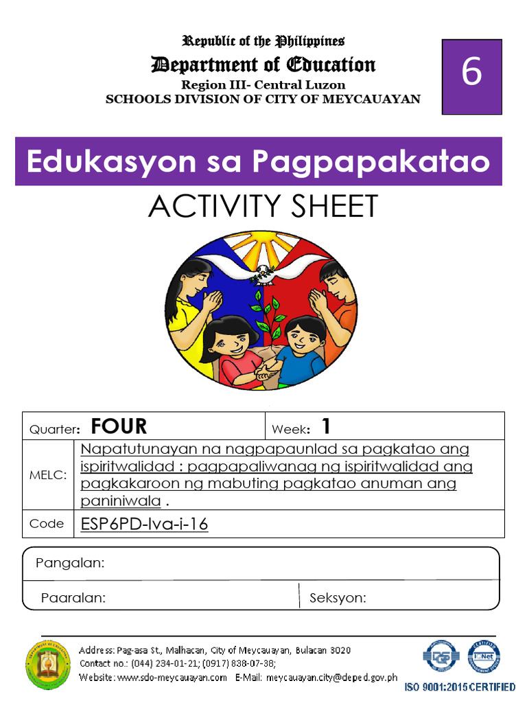 Edukasyon Sa Pagpapakatao: Activity Sheet | PDF
