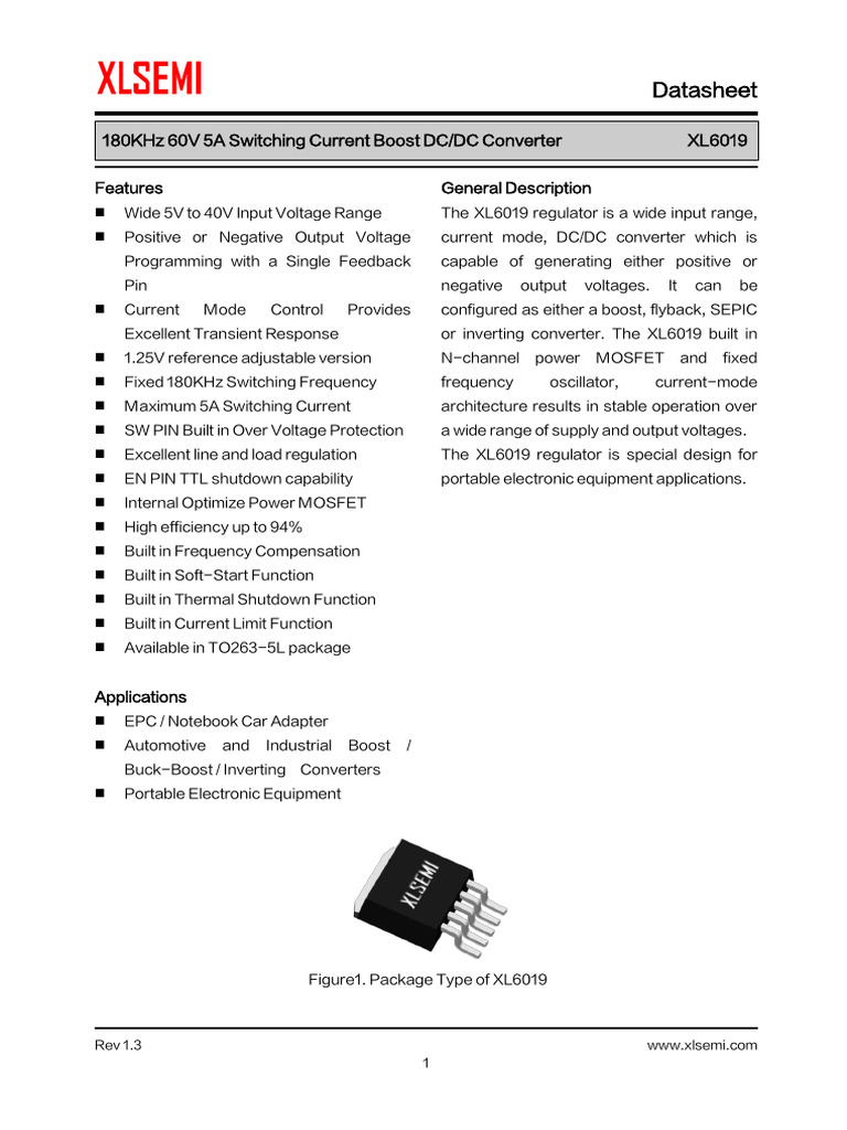XL6019 Datasheet English | PDF | Electrical Circuits | Electric Power