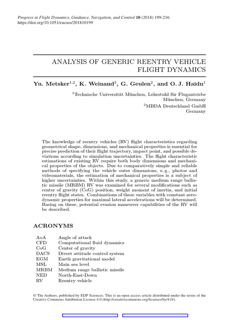 Analysis of Generic Reentry Vehicle Flight Dynamic | PDF | Atmospheric Entry | Trajectory