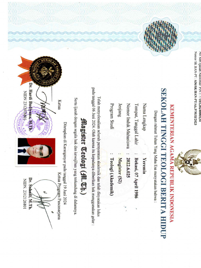 Ijazah Dan Transkrip Nilai S2 An Yeremia | PDF