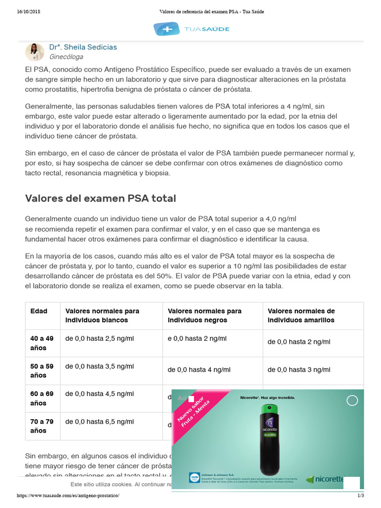 Valores de Referencia Del Examen PSA | PDF | Antígeno específico de la ...