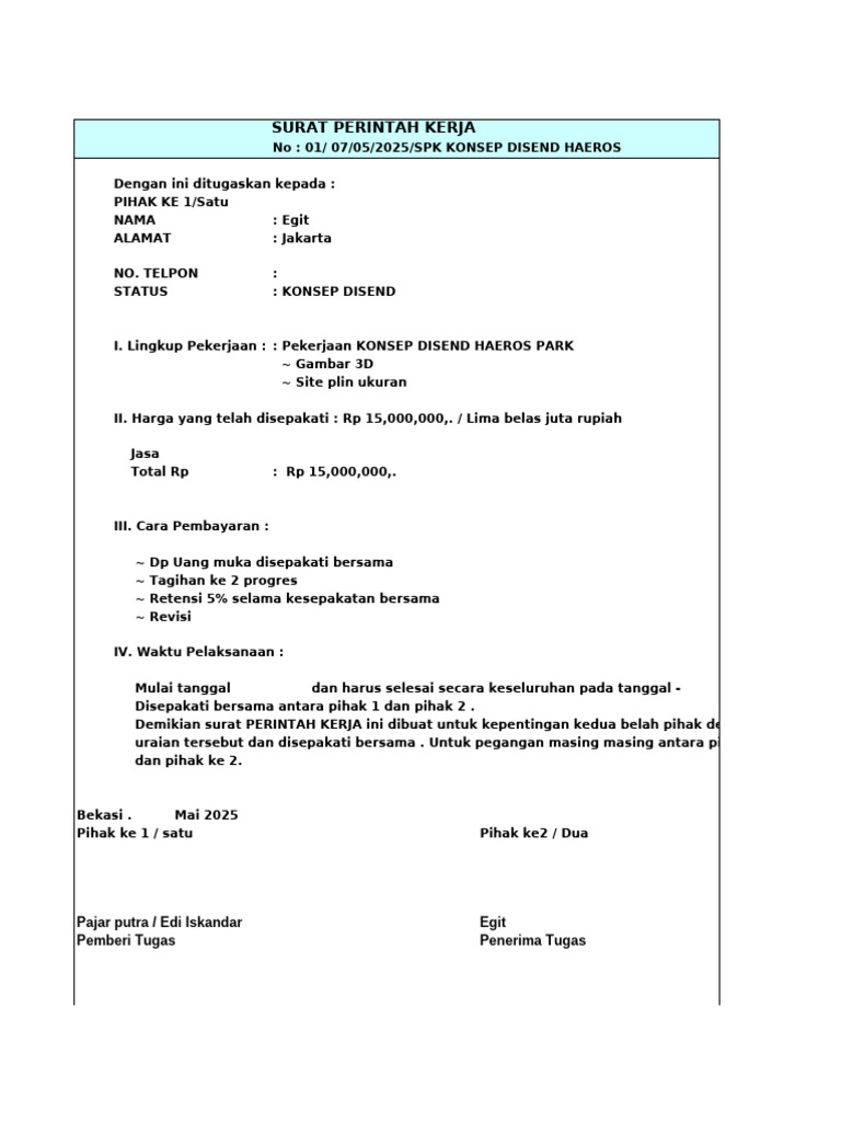 Surat Perintah Kerja Haeros | PDF