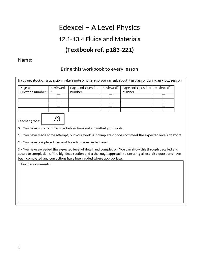 Fluids and Materials Homework Booklet | PDF | Deformation (Engineering) | Elasticity (Physics)