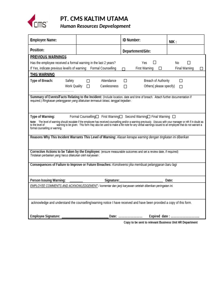 AMNK-F-HRD-020-R0 Form Performance Improvement Notice - SP | PDF
