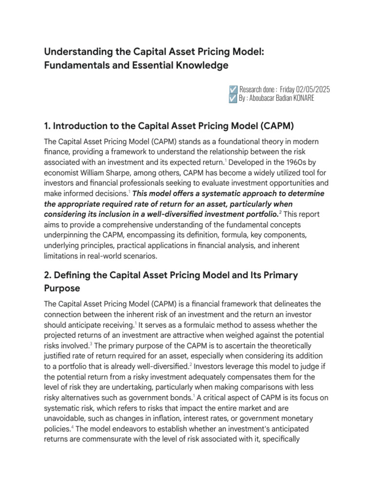 CAPM Core Concepts Explained | PDF | Capital Asset Pricing Model | Beta ...