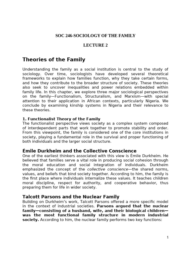 Theories of Family in Sociology | PDF | Kinship | Family